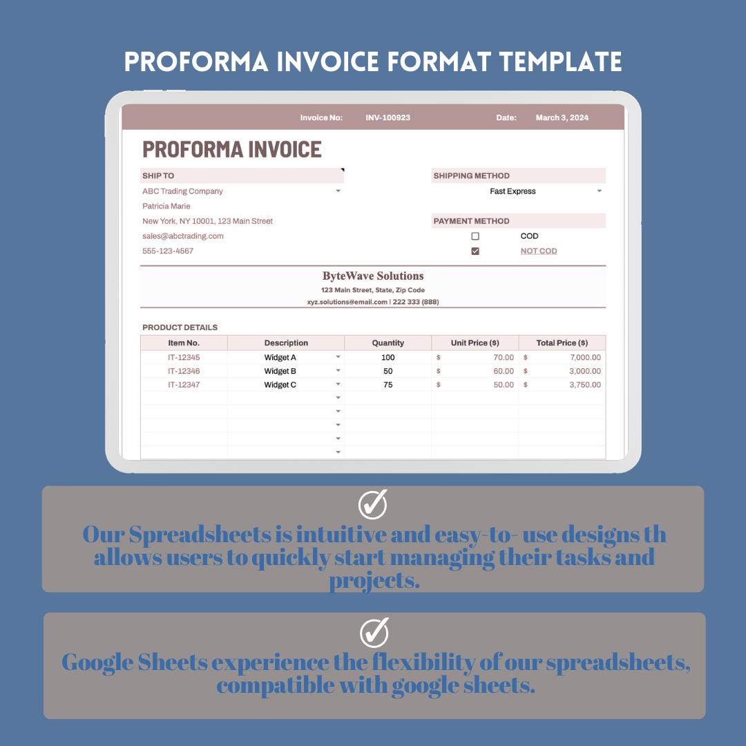 Proforma Invoice Format Template, Digital Download, Editable Excel ...