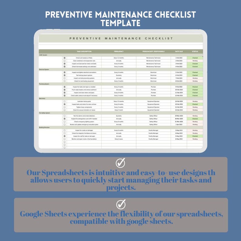 Preventive Maintenance Checklist Google Sheets Equipment Maintenance ...