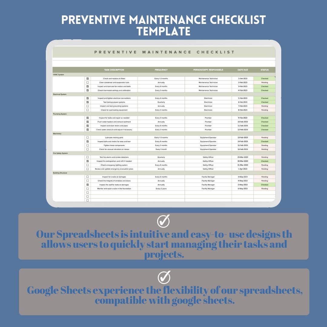 Preventive Maintenance Checklist Template, Digital Download, Editable ...