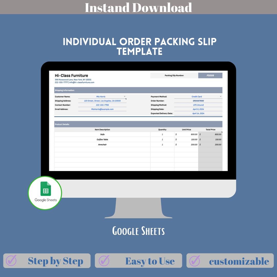 Individual Order Packing Slip Template, Digital Download,editable Excel ...