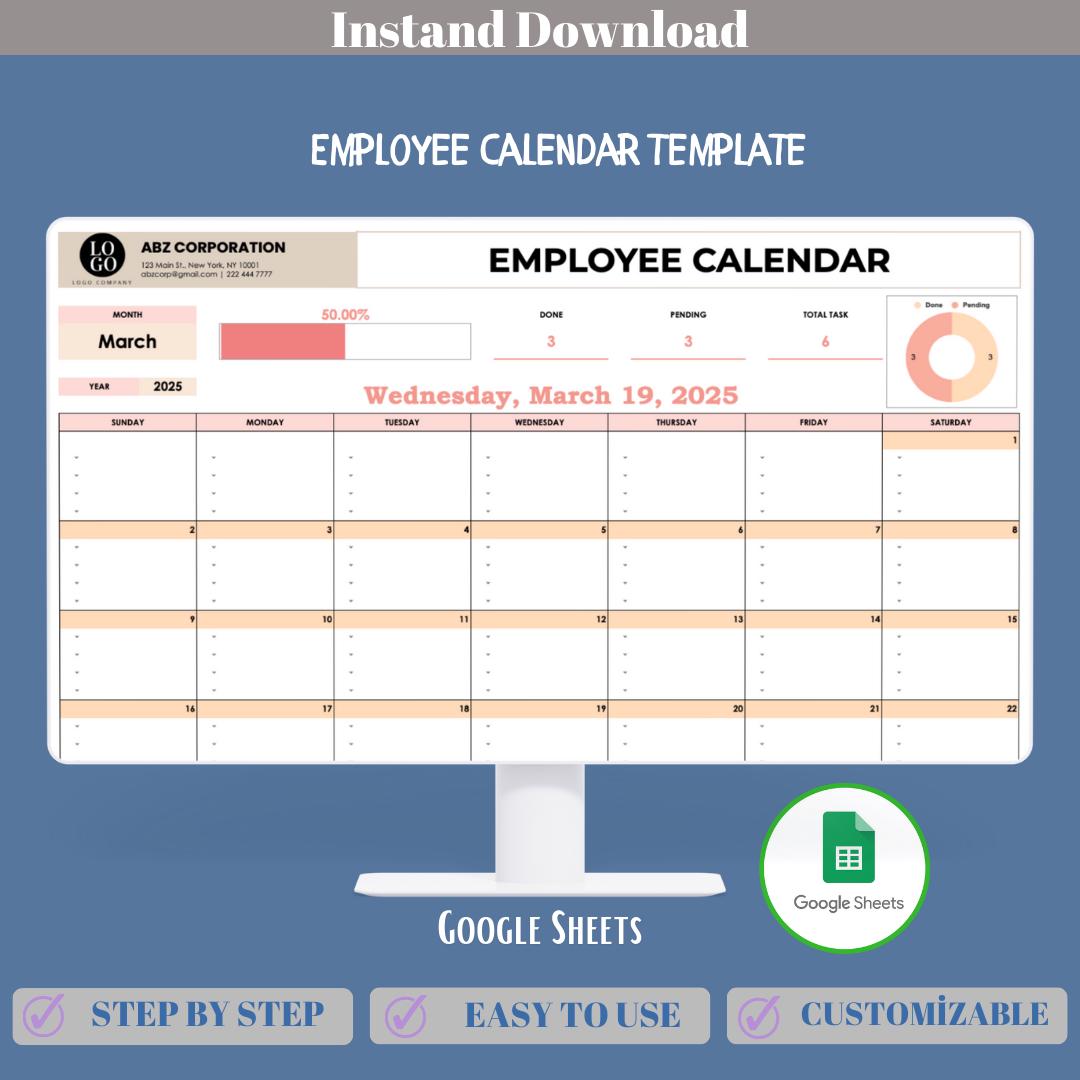 Employee Calendar Template Google Sheets Small Business Staff Schedule ...