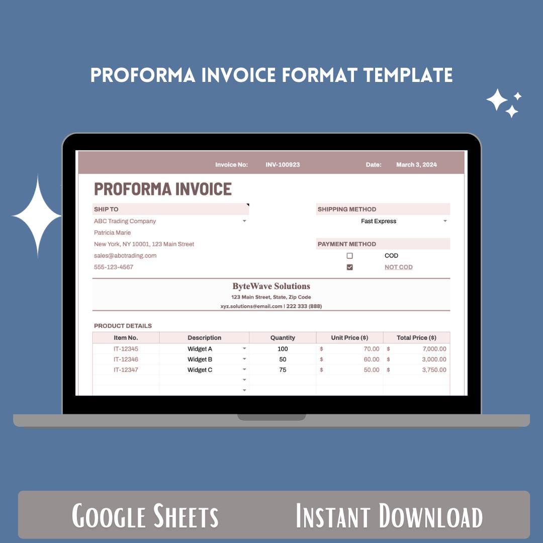 Proforma Invoice Format Template, Digital Download, Editable Excel ...
