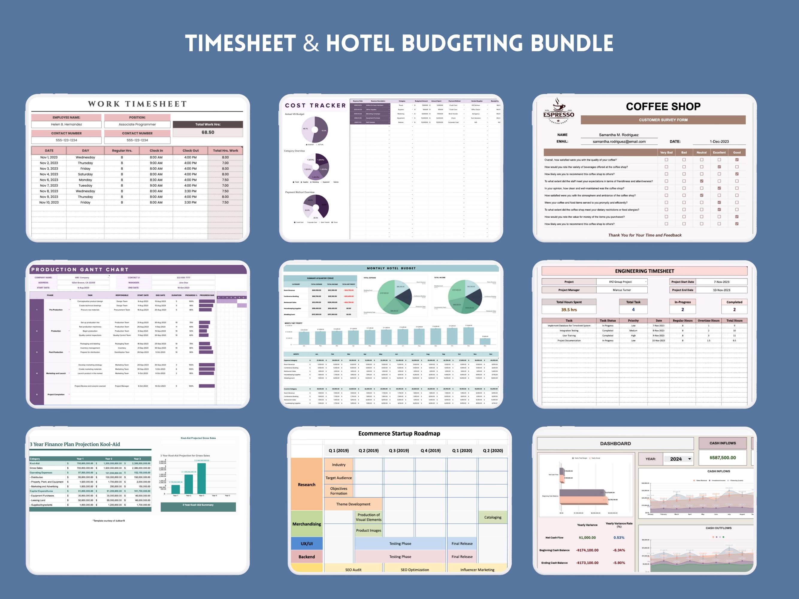 Timesheet and Hotel Budgeting Bundle for Staff Scheduling, Expense ...