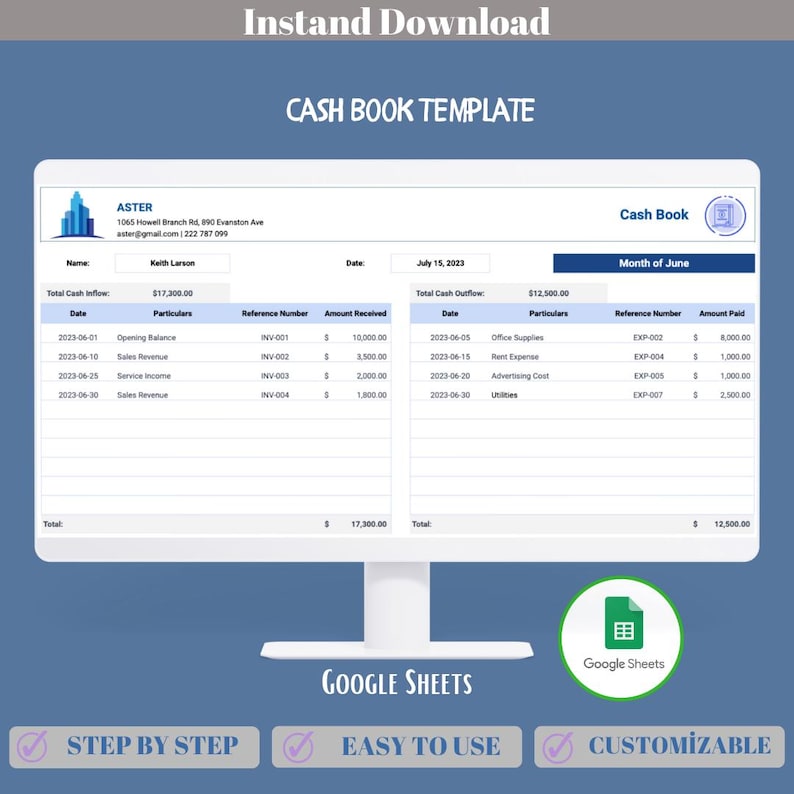 Cash Book Template for Google Sheets | Track Daily Cash Inflows and ...