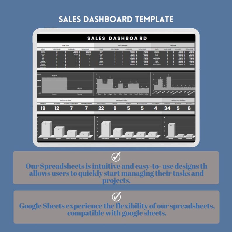 Sales Dashboard Template, Google Sheets, Sales Performance Tracker ...