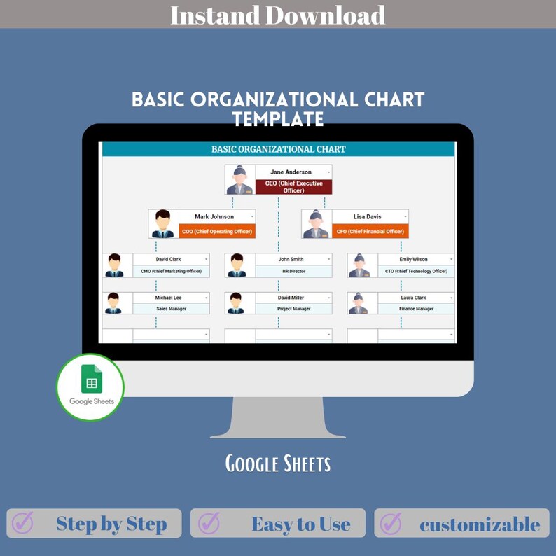 Basic Organizational Chart Template, Digital Download, Editable Google ...