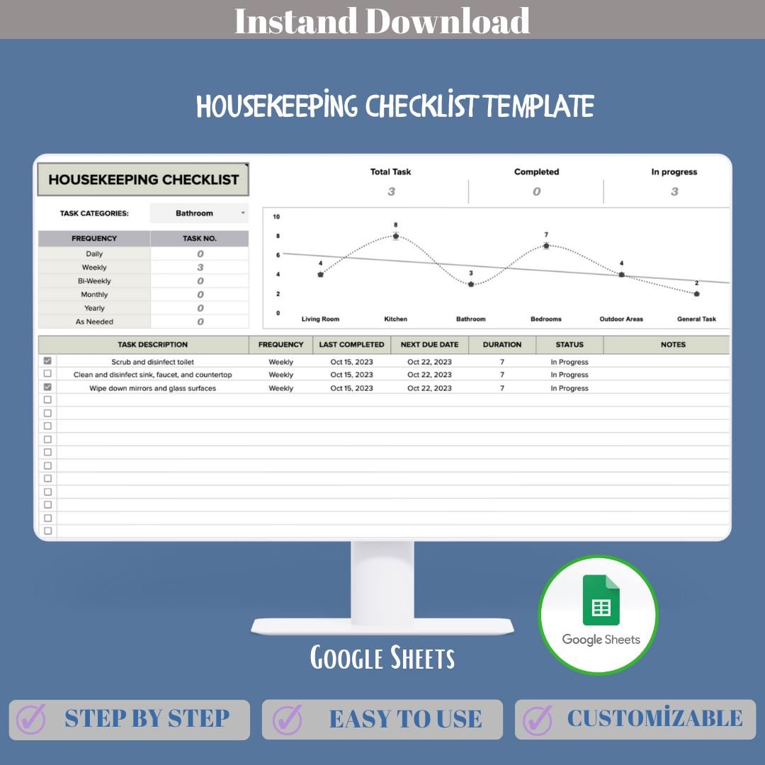 Housekeeping Checklist Google Sheets Template for Cleaning Routines ...