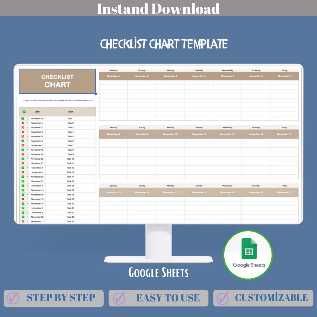 Checklist Chart Template in Google Sheets for Small Business Progress ...