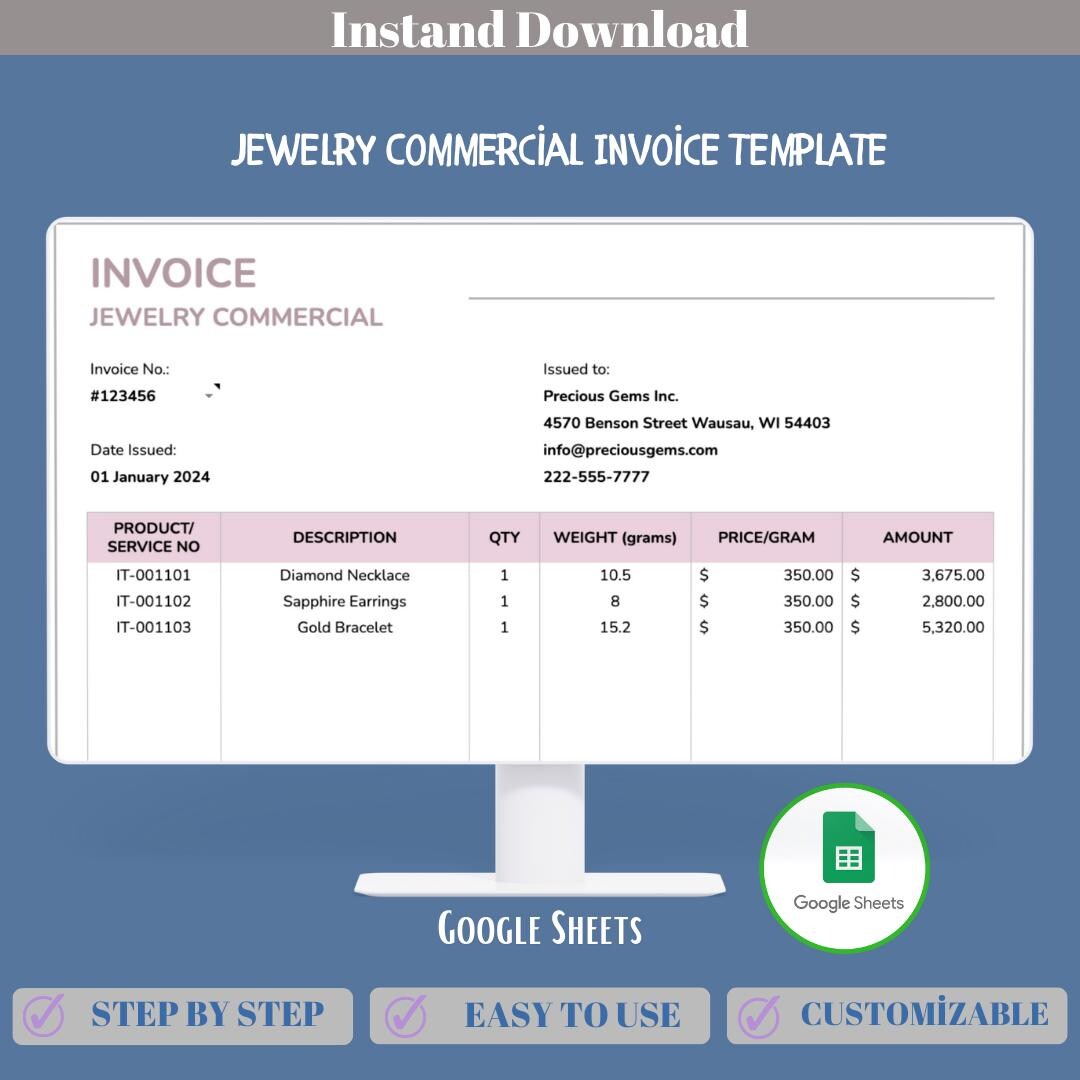 Jewelry Commercial Invoice Google Sheets Template for Customs ...