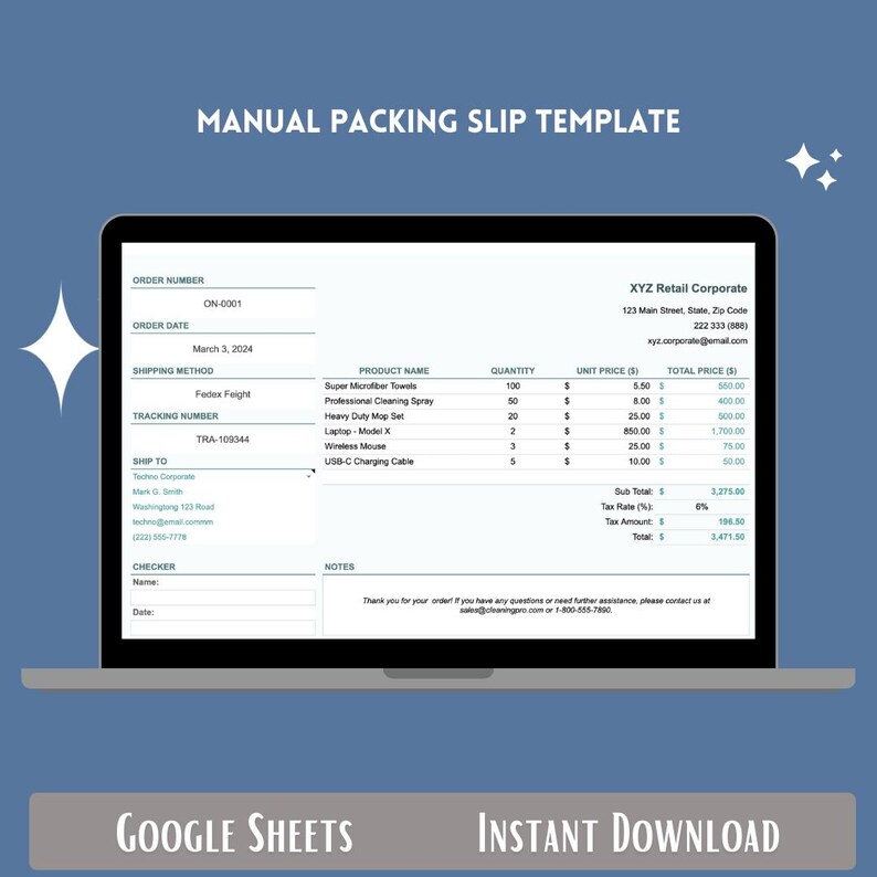 Manual Packing Slip Template, Digital Download, Editable Excel or ...