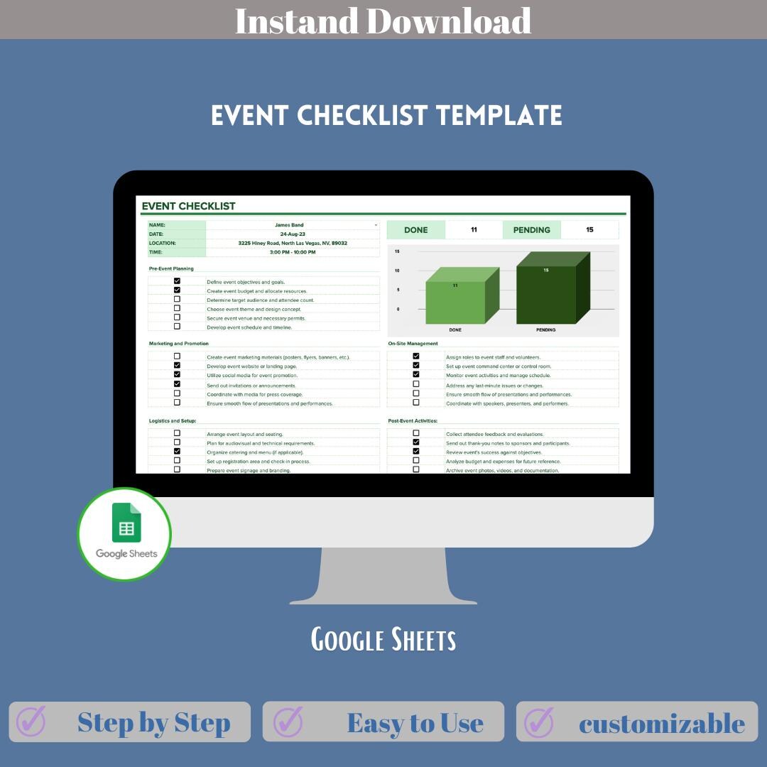 Event Checklist Template, Editable Google Sheets, Event Planning, Task ...