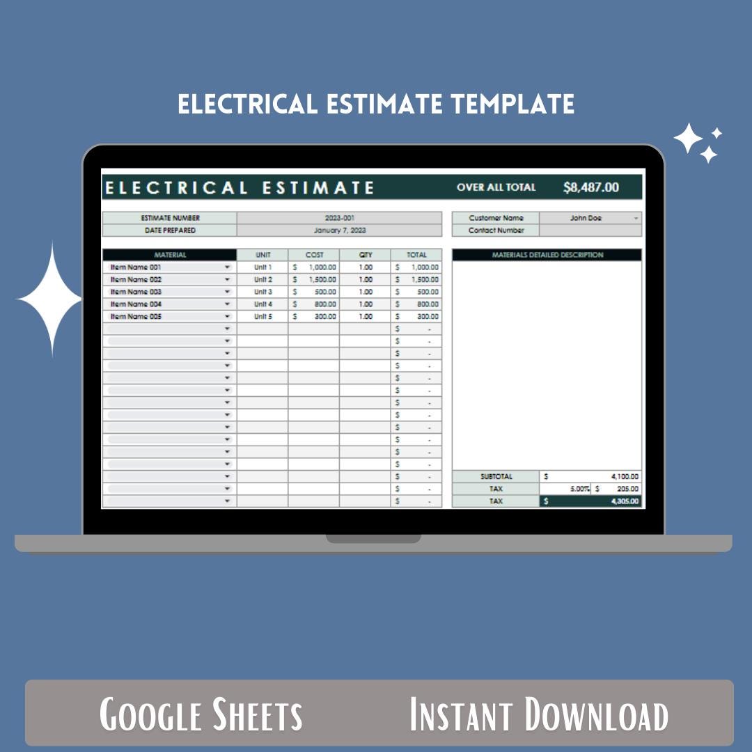Electrical Estimate Template, Google Sheets, Cost Estimate Sheet ...