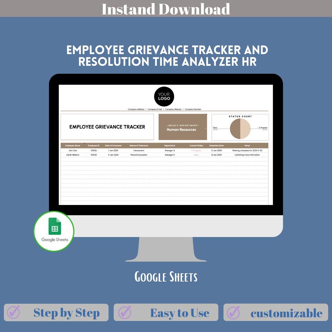 Employee Grievance Tracker, Resolution Time Analyzer, Editable Digital Download, Google Sheets ...