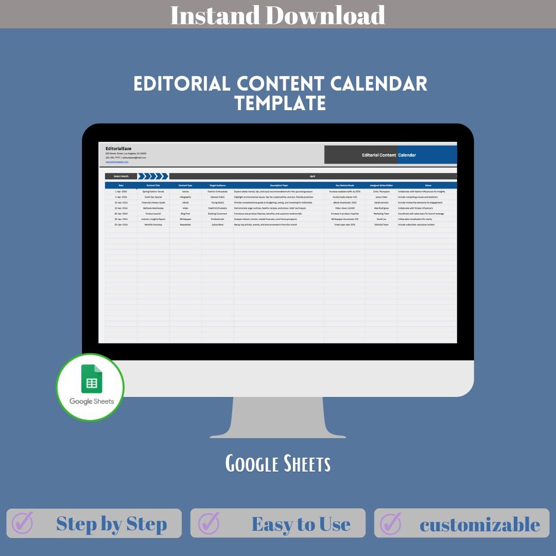 Editorial Content Calendar Template, Digital Download, Editable, Easy ...