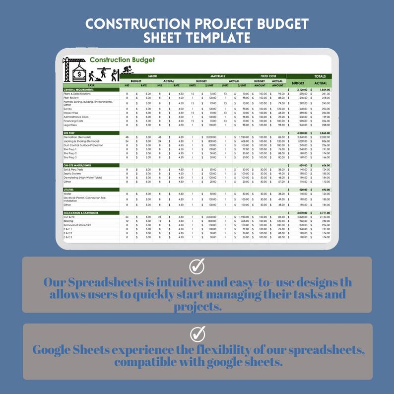 Construction Project Budget Sheet Template Google Sheets, Editable ...