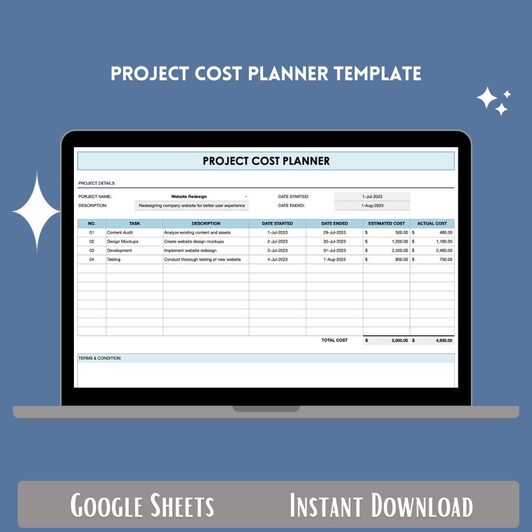 Project Cost Planner Template, Budget Management Tool, Expense Tracking ...