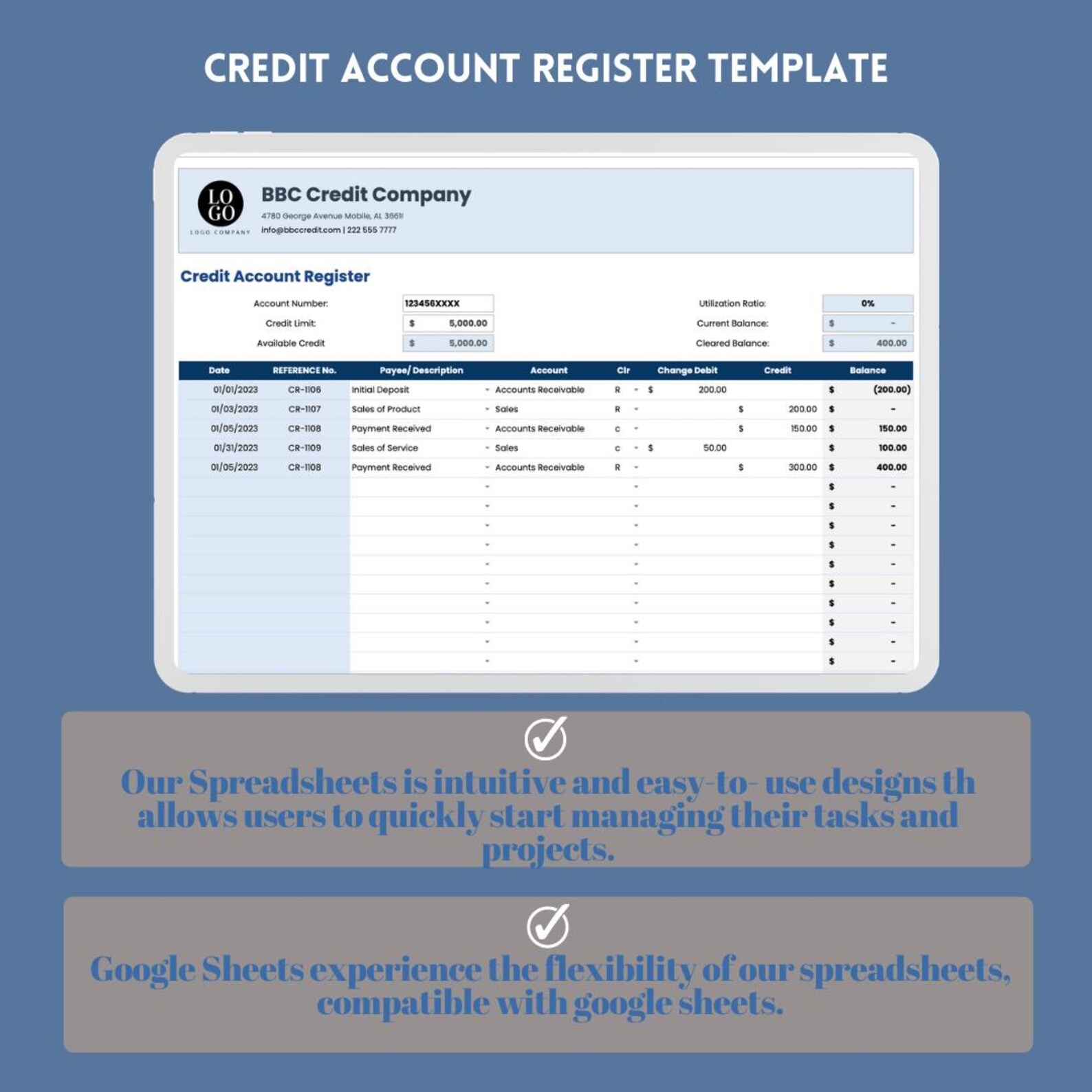 Credit Account Register Template Google Sheets,editable Credit Log ...
