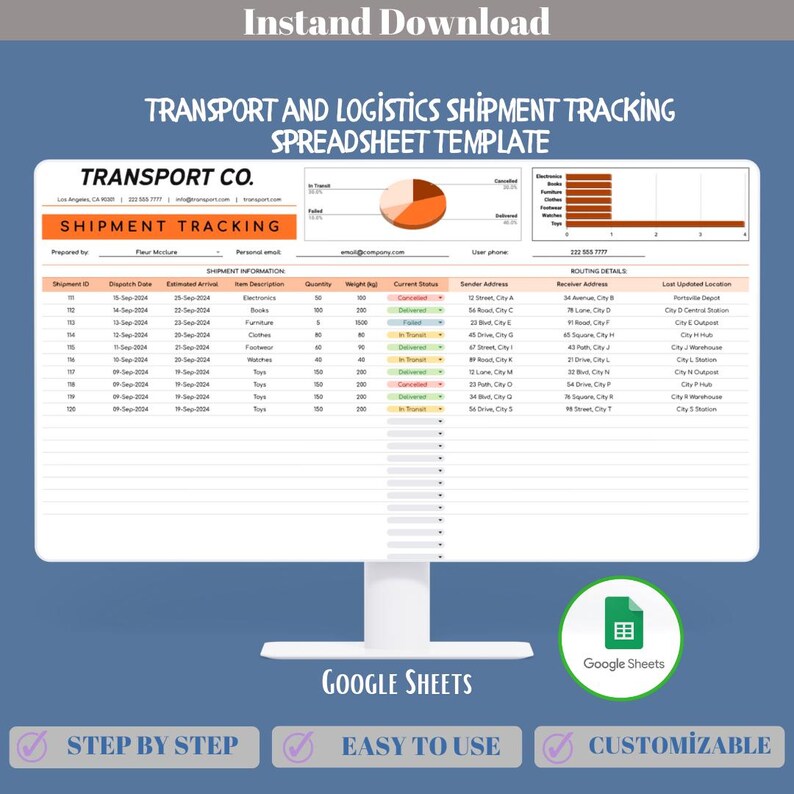 Shipment Tracking Google Sheets Transport Logistics Tracker Delivery ...