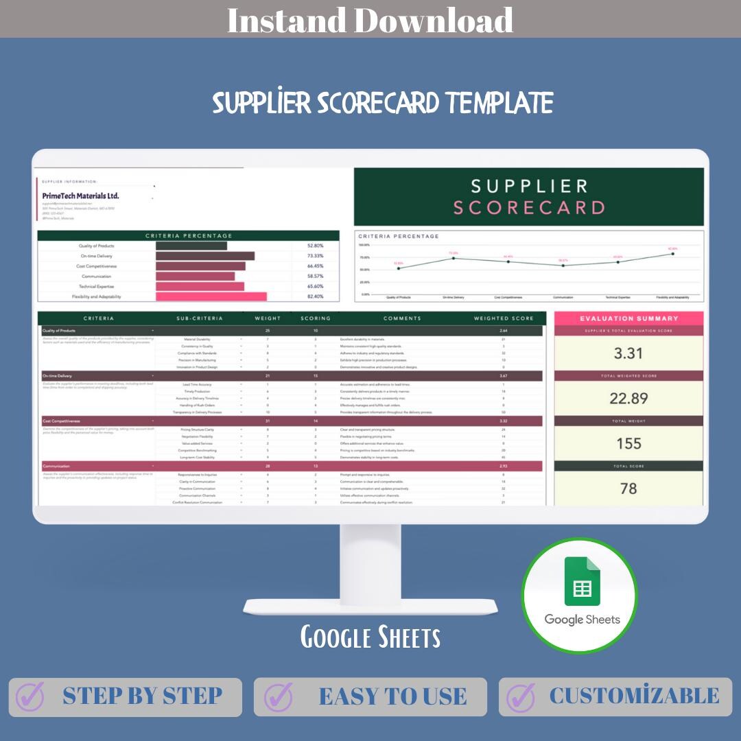 Supplier Scorecard Template, Google Sheets Vendor Evaluation Tool for ...
