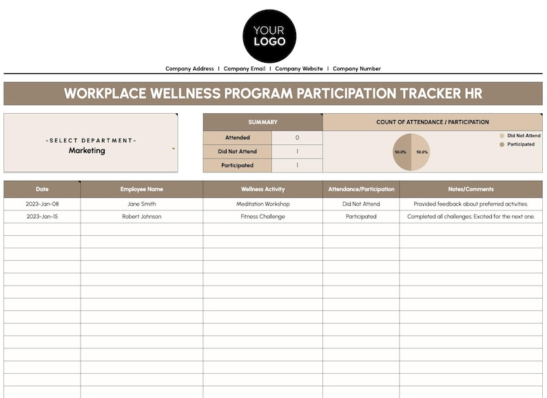 Workplace Wellness Program Tracker, Editable Digital Download, Google ...