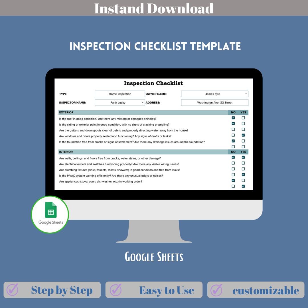 Inspection Checklist Template, Digital Download, Editable Excel or ...