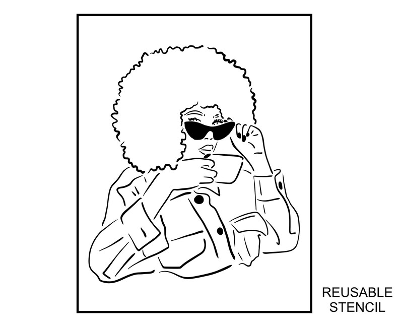 Coffee Woman Afro Stencil for Paint Parties - Reusable Tracing Template ...