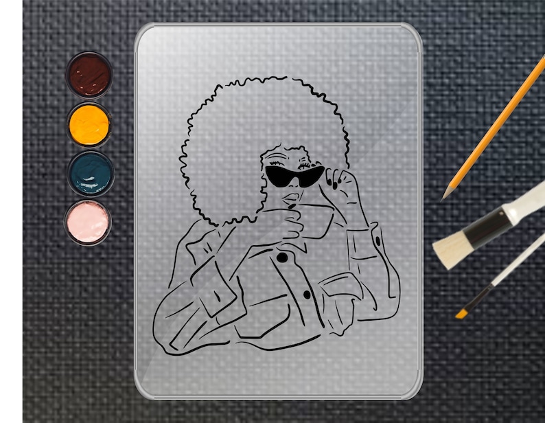 Coffee Woman Afro Stencil for Paint Parties - Reusable Tracing Template ...