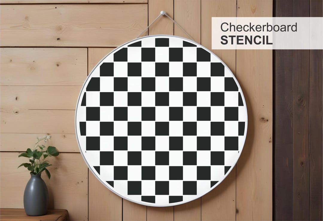 Large Checkerboard Painting Stencil, Wood Round Signs Checkerboard ...