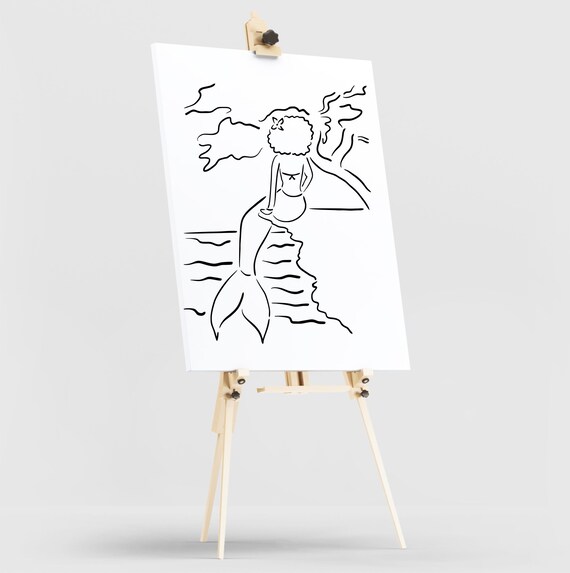 Mermaid on Cliff Stencil for Paint Parties Reusable Tracing - Etsy