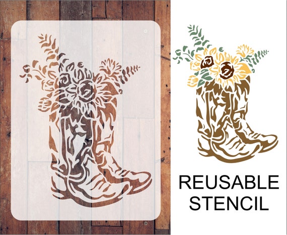Cowboy Boots With Sunflowers Stencil Reusable Paint Your - Etsy