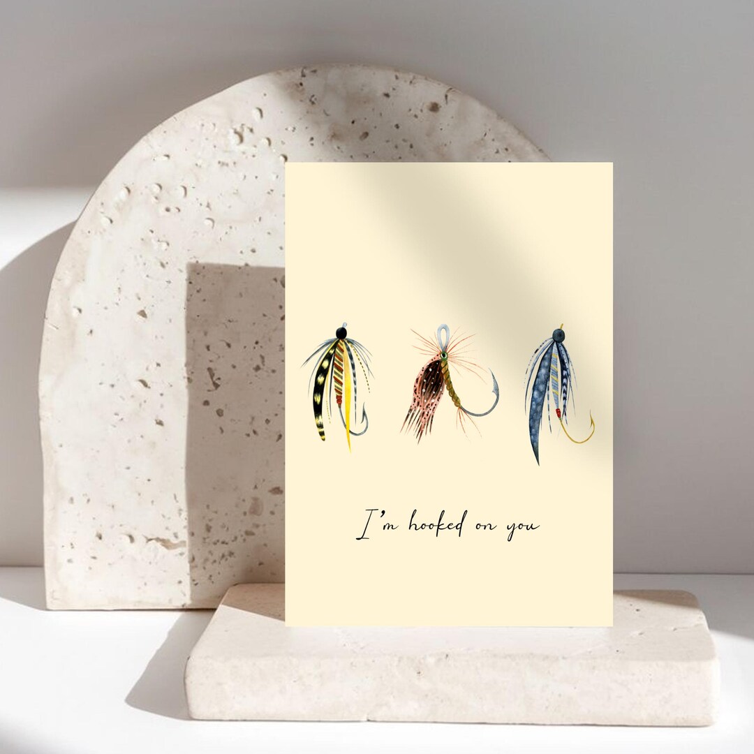 Fly Fishing Greeting Card, Cute Fishing Lure Card, Valentine's Day Card ...