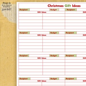 Christmas Gift Idea Planner, Christmas Gift Idea Tracker, Christmas ...