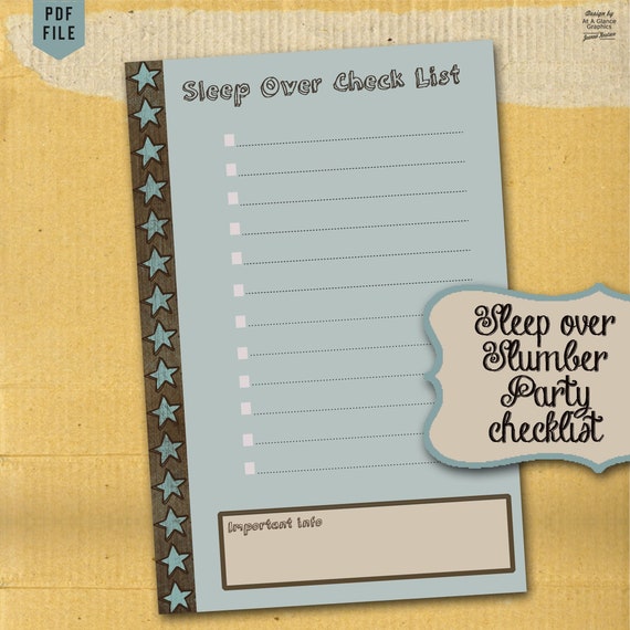 Sleepover Checklist Slumber Party Checklist Child Checklist | Etsy