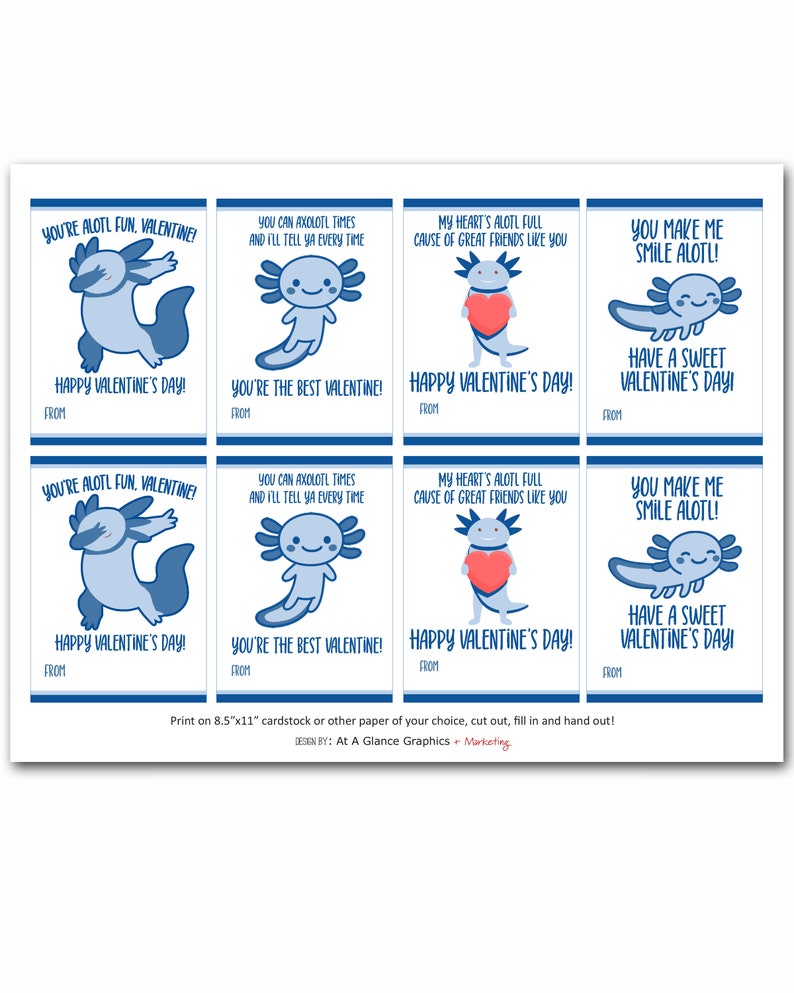 Valentine Cards Axolotl Valentine Cards Classroom Valentine - Etsy