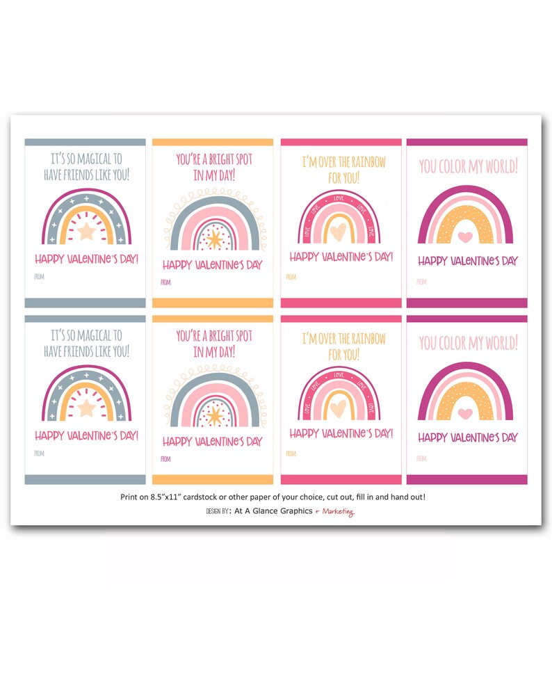 Rainbow Valentine Cards, Boho Rainbow Classroom Valentine Cards ...
