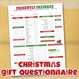 Gift Questionnaire, Gift Exchange Questionnaire, Christmas Wish List ...