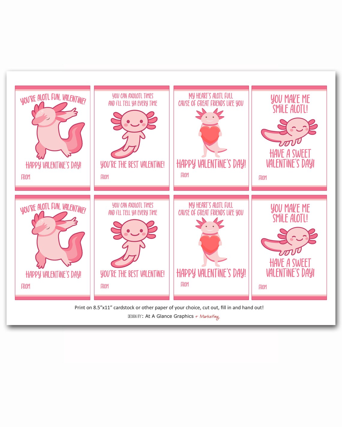 Valentine Cards Axolotl Valentine Cards Classroom Valentine - Etsy