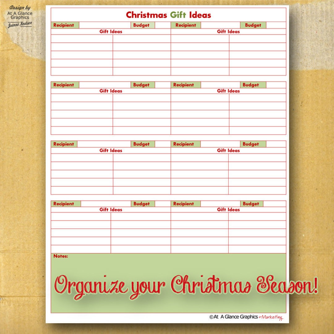 Christmas Gift Idea Planner, Christmas Gift Idea Tracker, Christmas ...