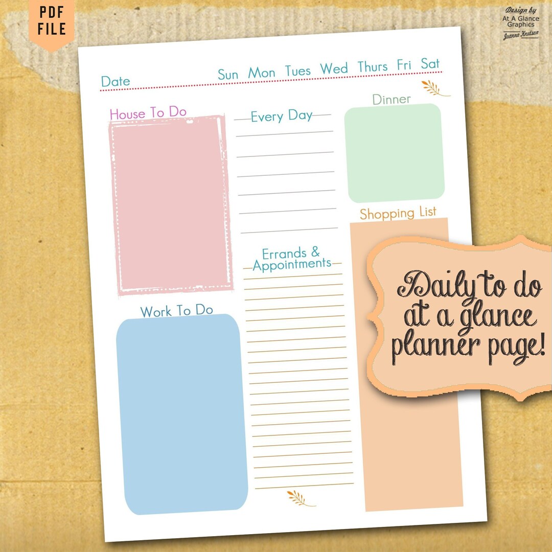 Daily to Do Planner Page, Daily Task List Planner Page, Daily Organizer ...