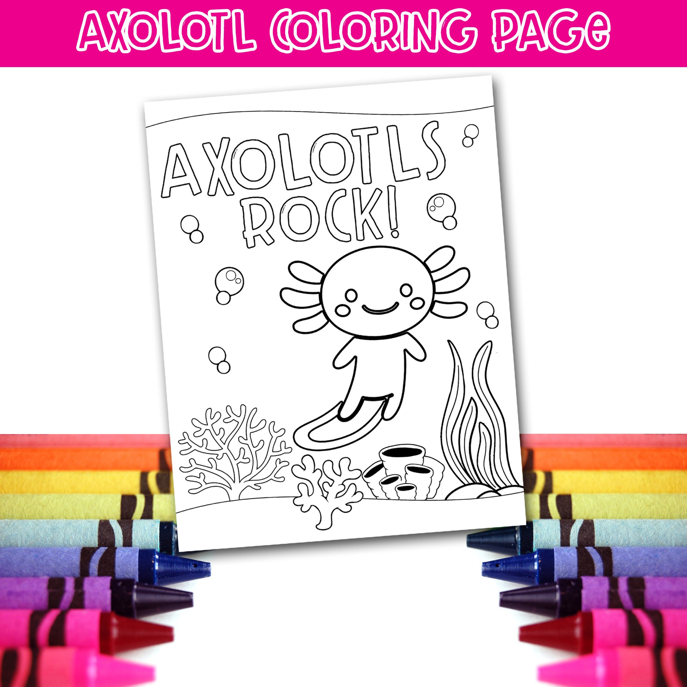 Axolotl Coloring Page Axolotl Birthday Activity Axolotl - Etsy UK