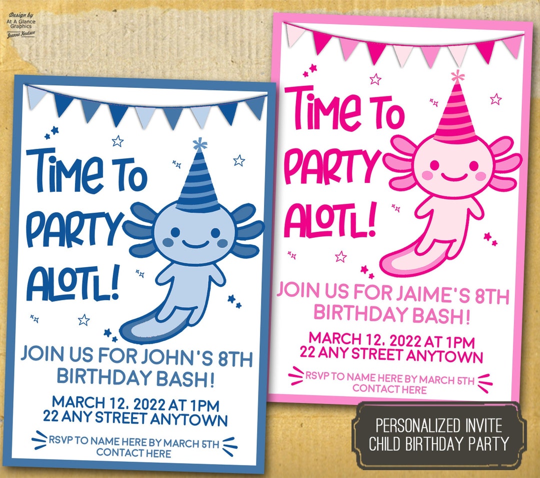 Axolotl Party Invitation, Axoltol Party Invitation Pink, Axolotl Party ...
