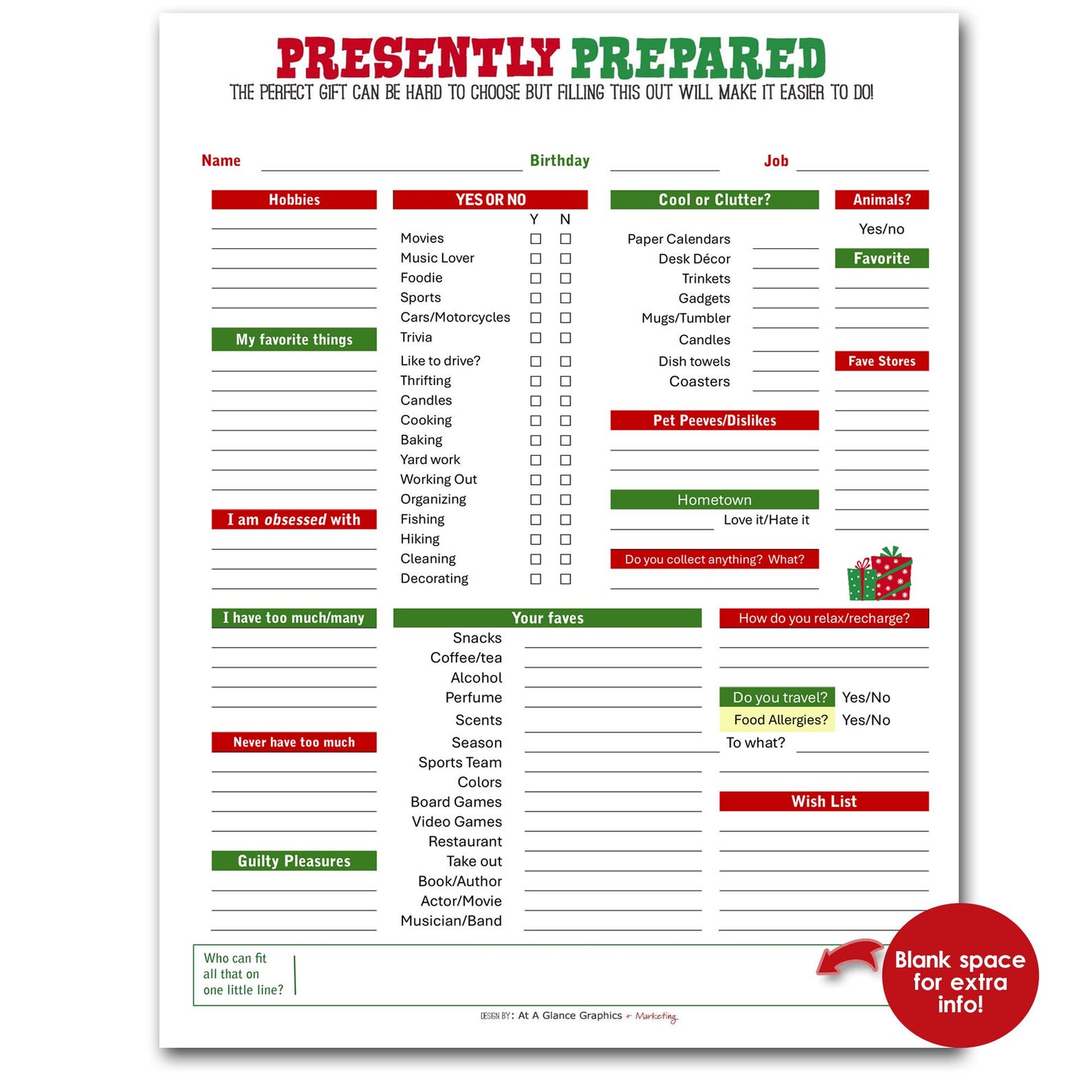 Gift Questionnaire, Gift Exchange Questionnaire, Christmas Wish List ...