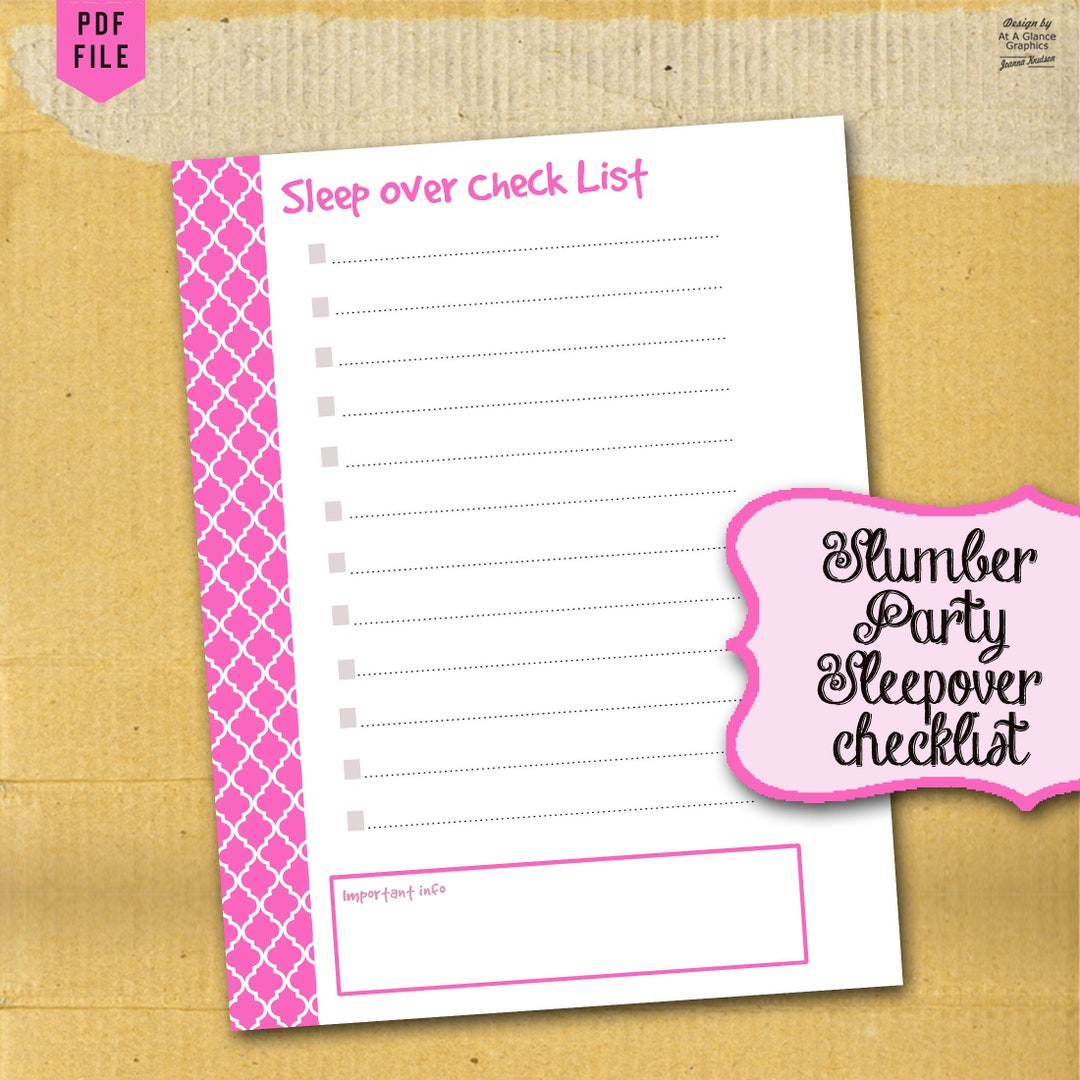 Slumber Party Checklist, Sleep Over Checklist, Child Checklist, Child ...