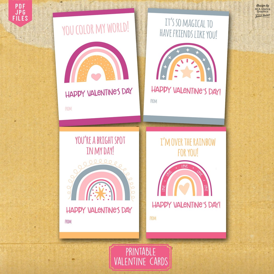 Rainbow Valentine Cards, Boho Rainbow Classroom Valentine Cards ...