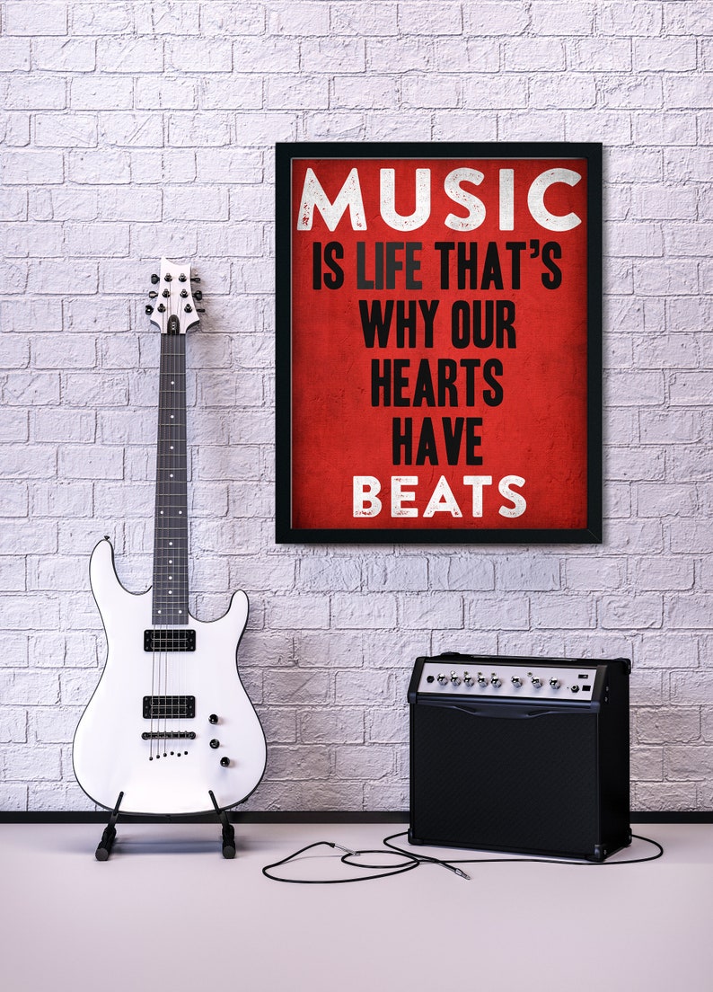 Music is Life Art Print, Hearts Have Beats Art Print, Play on Words Art ...