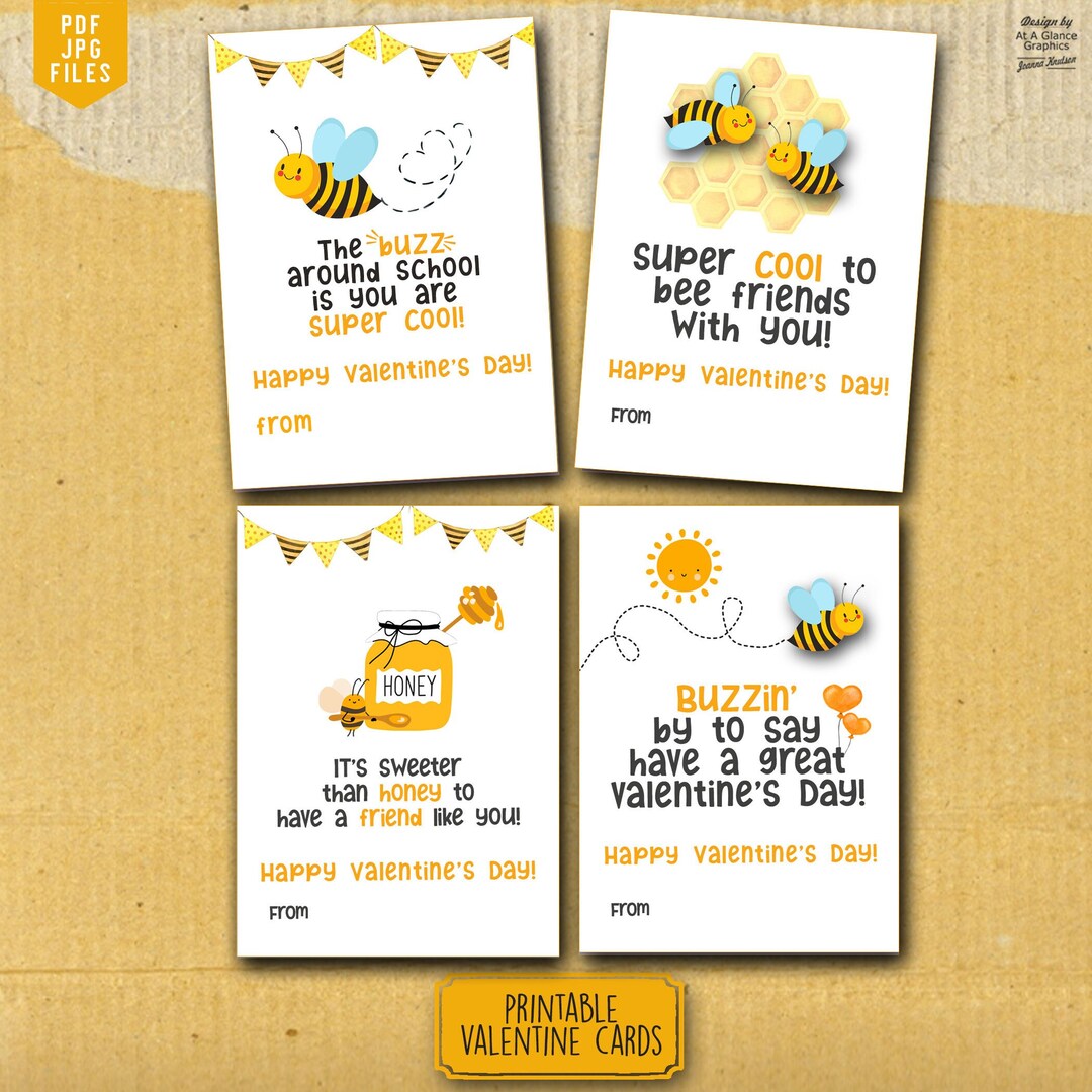 Valentine Cards, Bee Valentine Cards, Classroom Valentine Cards, Cute ...
