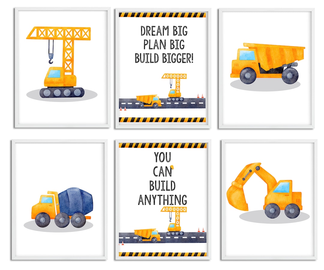Construction Vehicles Art Print, Construction Vehicles Kid Room ...