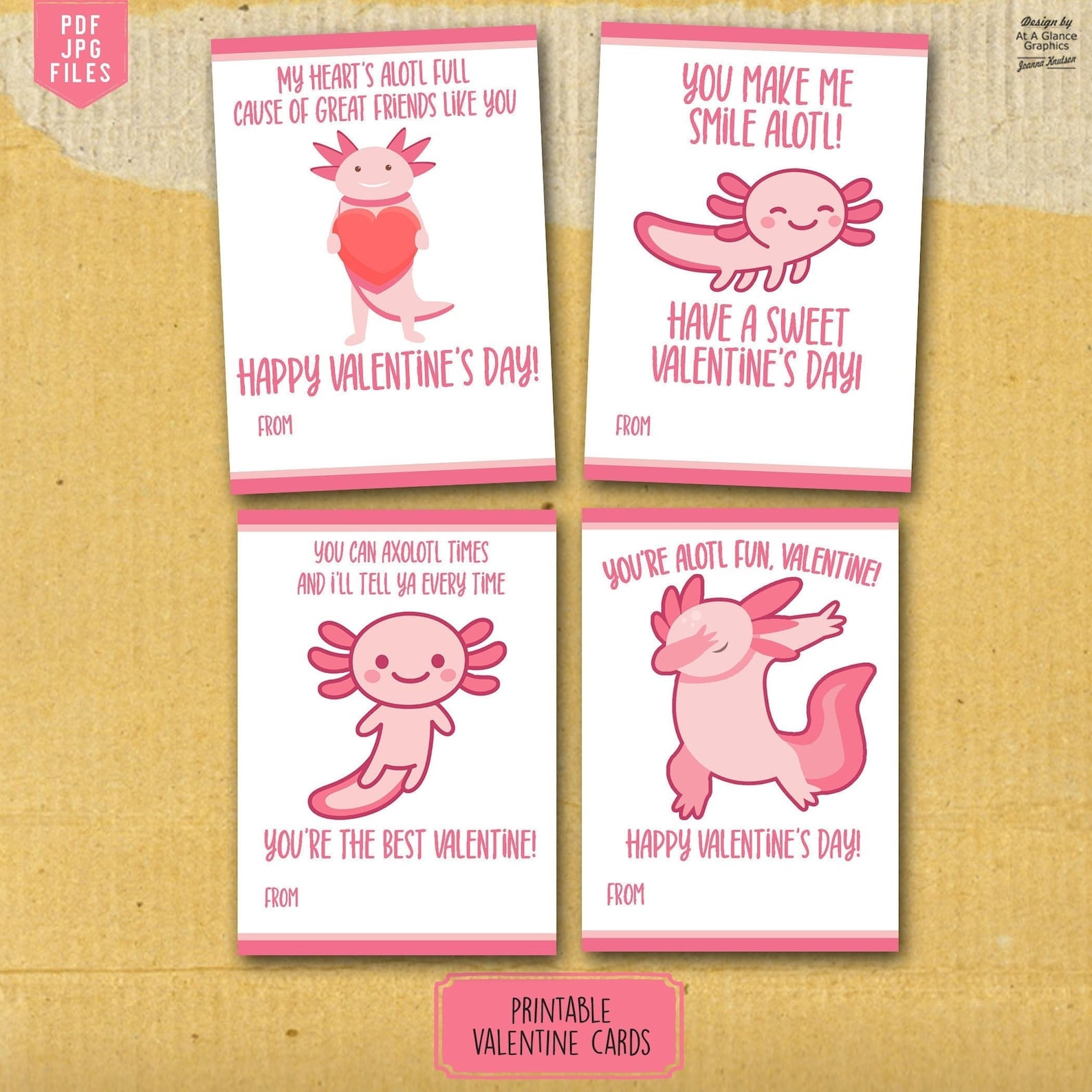Valentine Cards, Axolotl Valentine Cards, Classroom Valentine Cards ...