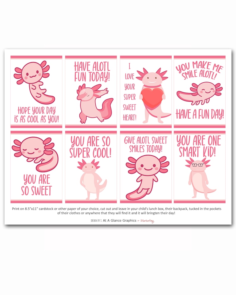 Axolotl Lunch Box Notes, Positive Lunch Box Notes, Cute Lunch Box Notes ...