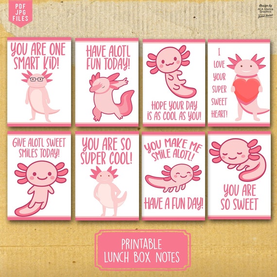 Axolotl Lunch Box Notes Positive Lunch Box Notes Cute Lunch | Etsy